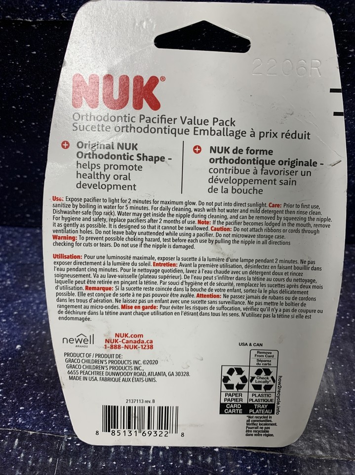 3 NUK Night Orthodontic Pacifiers Glow in the Dark 0-6 Month Prints and ...