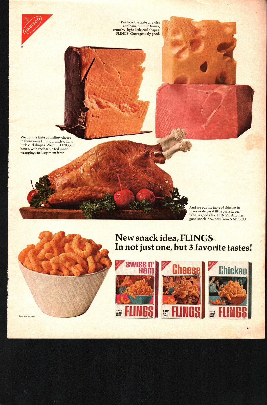 Nabisco Flings and Thanksgiving turkey Vintage 1968 Vintage Print Ad ...