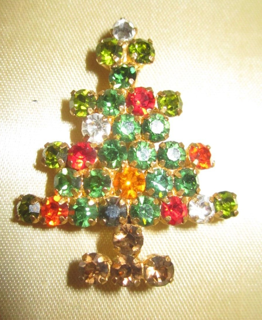 Vintage Colorful Christmas Tree Pin Austrian Crystal … - Gem
