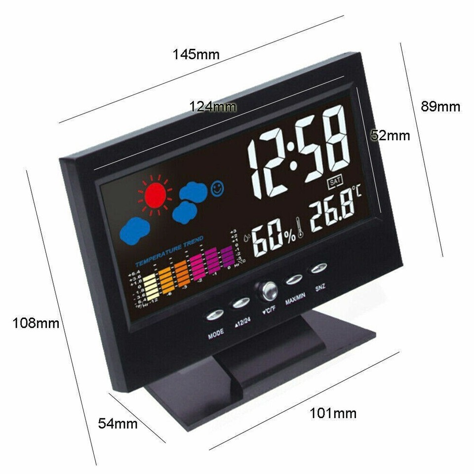 LED Digital Alarm Clock Snooze Calendar Thermometer Hygrometer Weather ...