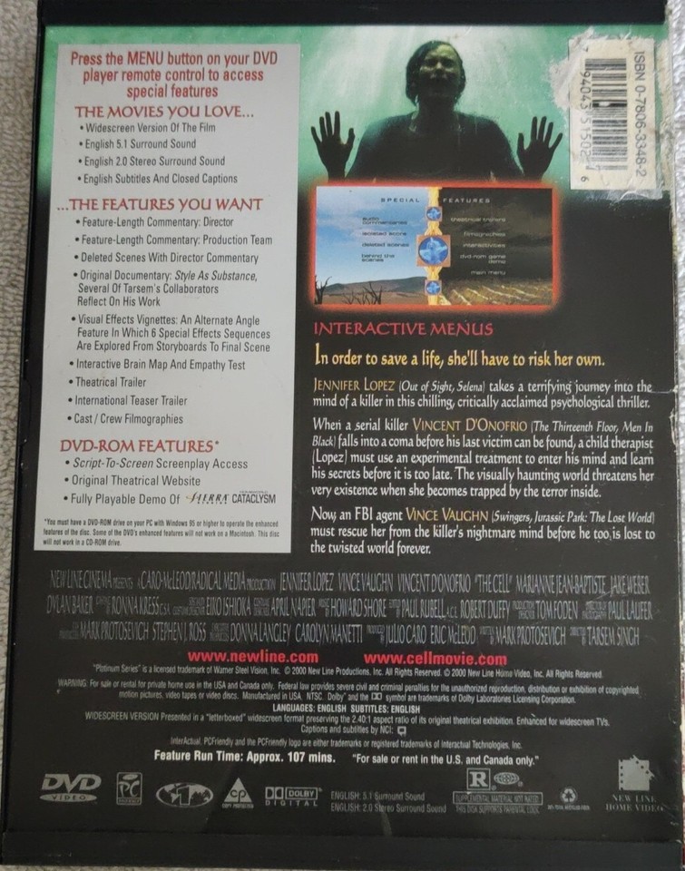 The Cell (DVD, 2000) Jennifer Lopez, Vince Vaughn, Vincent D'Onofrio ...