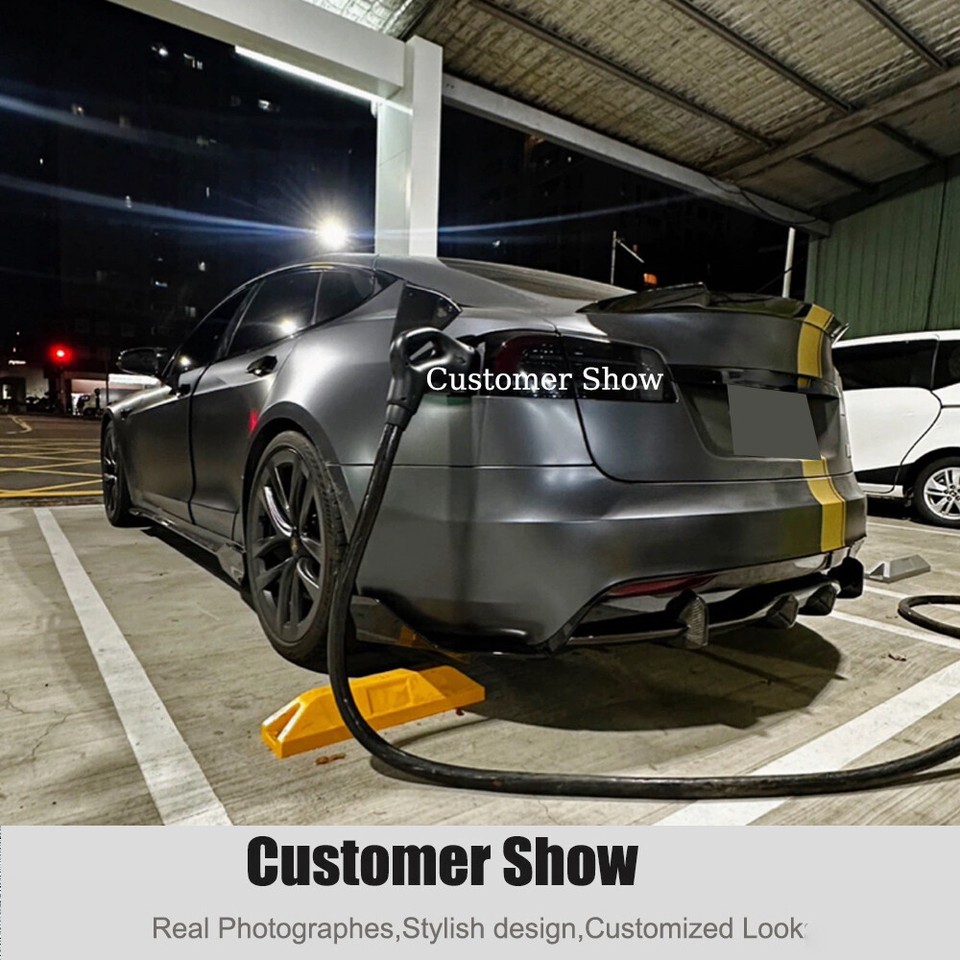 For 21-24 Tesla Model S Real Carbon Rear Bumper Lip Splitters Diffuser ...