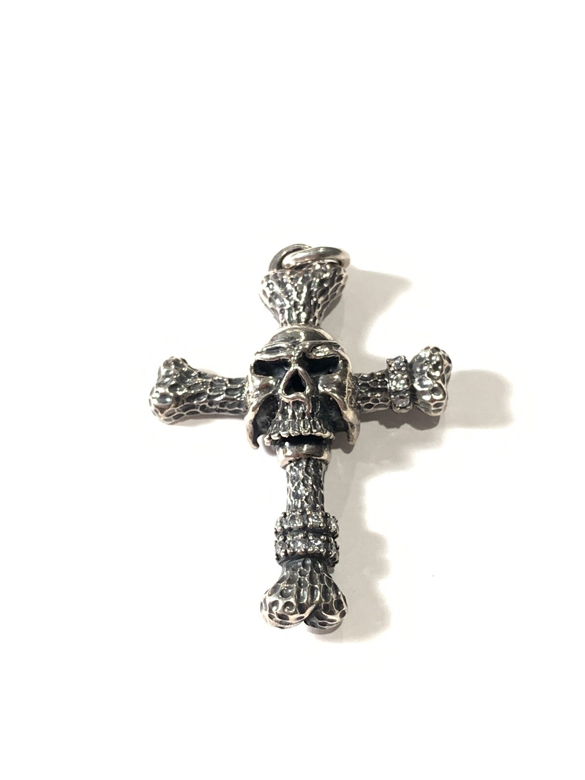 Sterling Silver Skull Bones Gothic Biker Cross Pendant - Gem