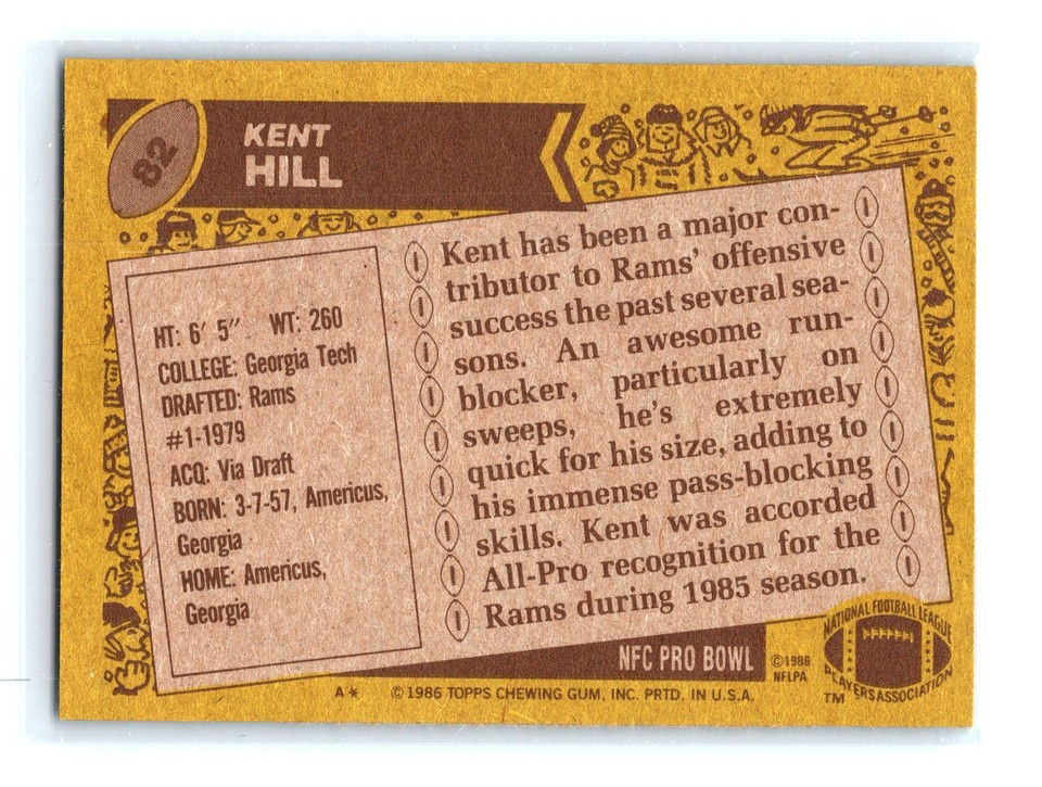 1986 Topps Football #82 Kent Hill AP Los Angeles Rams | eBay