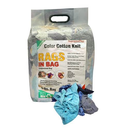 Color Knit T-Shirt Cotton Cleaning Rags - 5 lbs. Compressed Bag ...