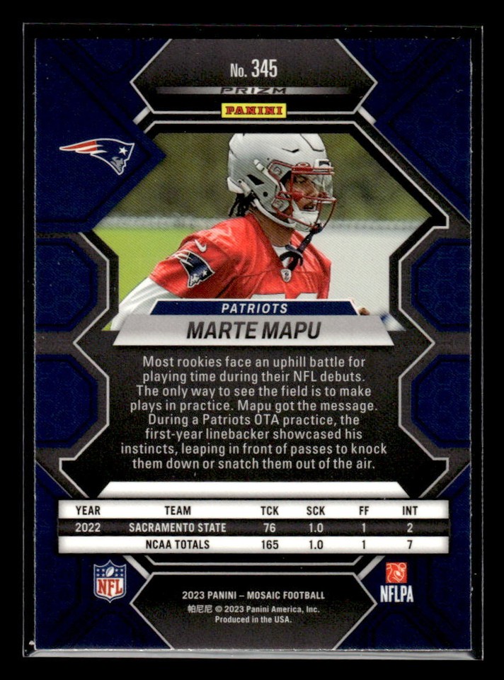 2023 Panini Mosaic #345 Marte Mapu Rookie New England Patriots | eBay