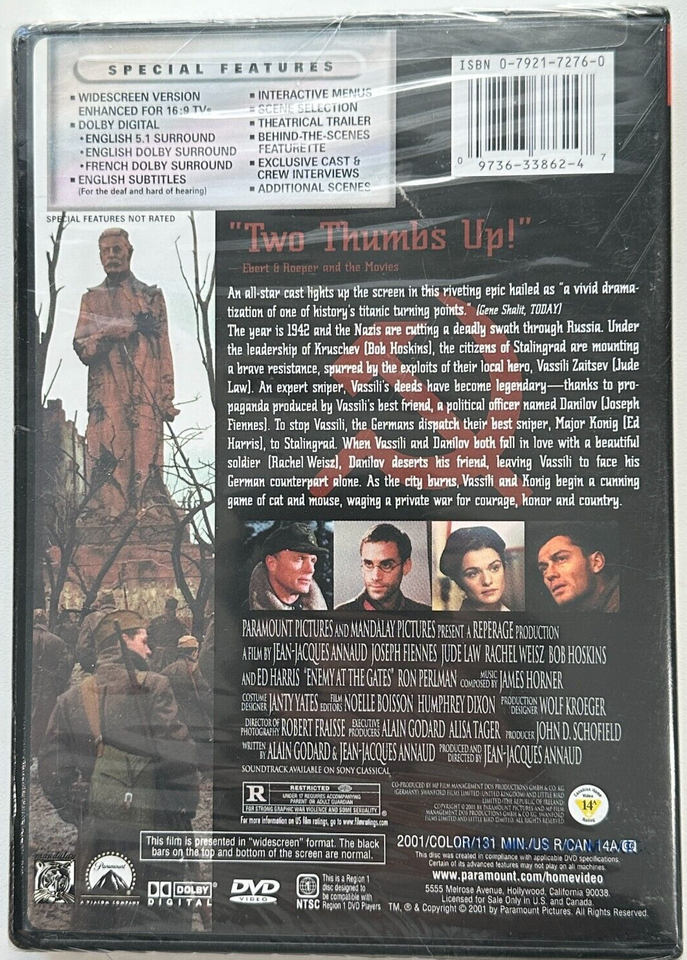 Enemy At The Gates Widescreen DVD New Factory Sealed | eBay