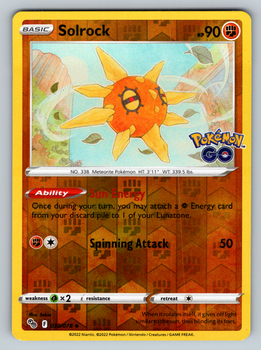 Solrock Pokemon Go Card Reverse Holo TCG Common | eBay