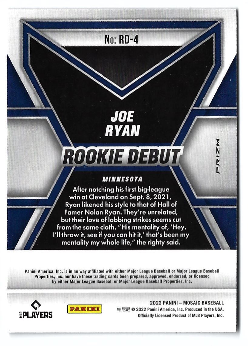 2022 Panini Mosaic Rookie Debut Green Prizm #RD-4 Joe Ryan Rookie ...