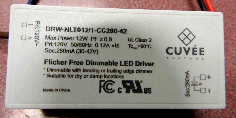 NEW CUVEE 12W Dimmable LED Driver 120V to 30V-42V 280mA Transformer ...