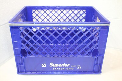 Vintage SUPERIOR Dairy Blue Plastic Milk Crate Medium 17x13x11 METAL ...