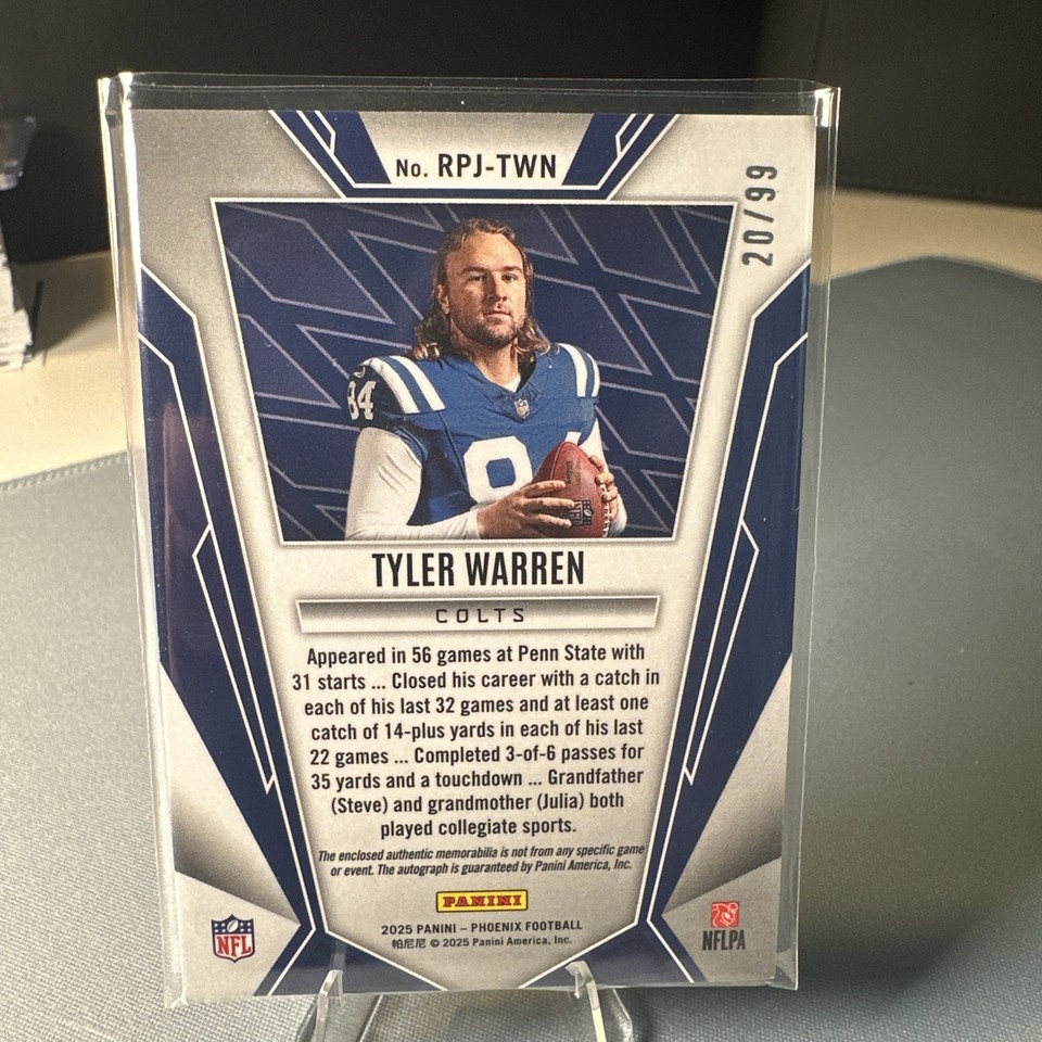 2025 Panini Phoenix Tyler Warren Rookie Patch Autograph /99 RARE 2 ...