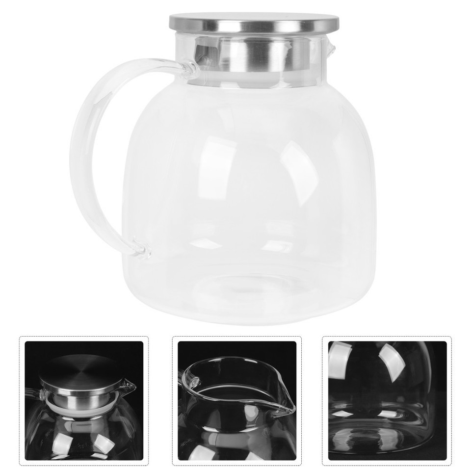 Glass Tea Pot Drinking Pitcher with Lid Stainless Steel Water Jug ...