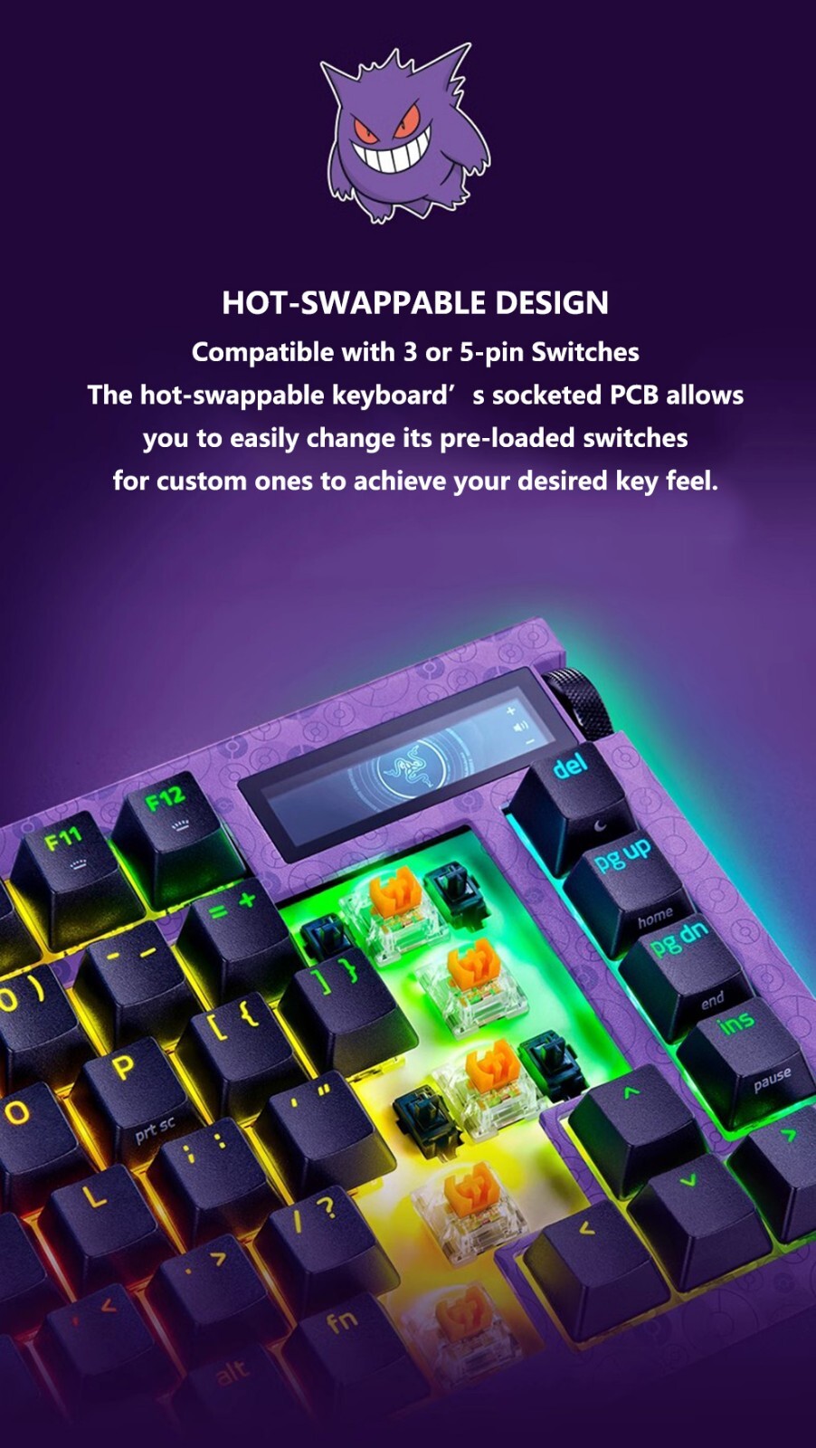 Razer x Pokémon Gengar Wireless Mechanical Keyboard RGB Backlit With ...