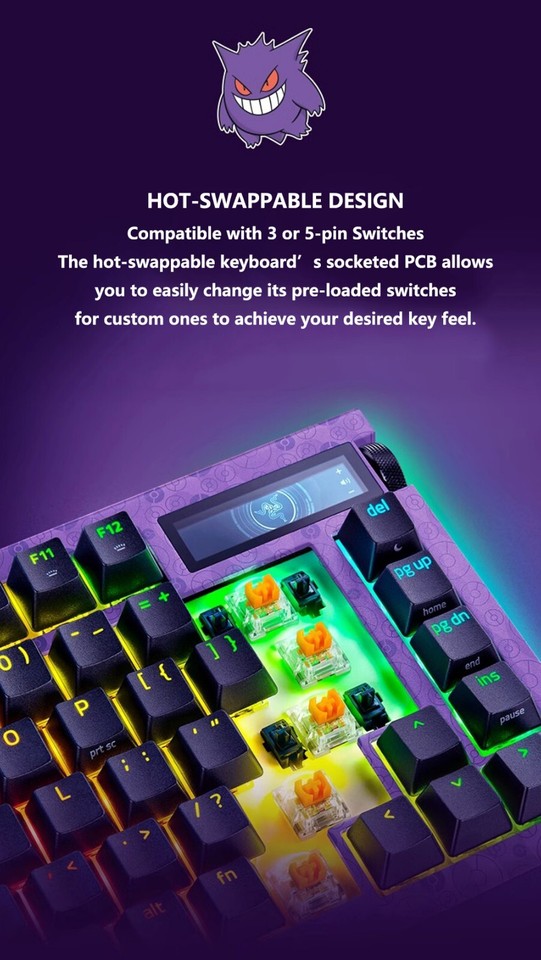 Razer x Pokémon Gengar Wireless Mechanical Keyboard RGB Backlit With ...