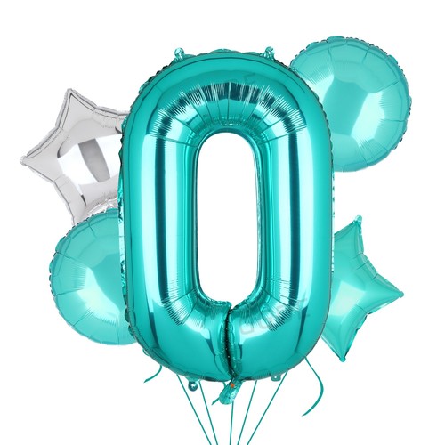 Teal Blue Number 0 Balloons 40 Inch Big Helium Mylar Digital Balloon ...