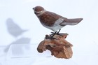 Wood Carved Hand Painted Sparrow Bird Figurine Perched On Wood Base 4 ...