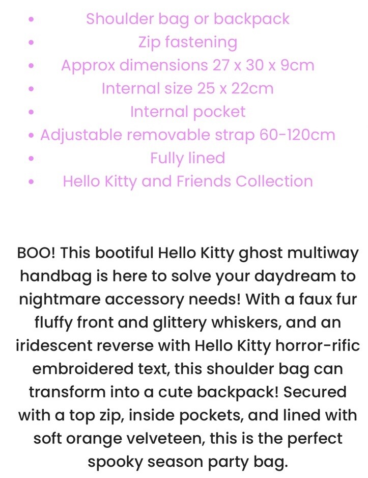 Irregular Choice Halloween Hello Kitty Ghost Backpack Crossbody NEW | eBay