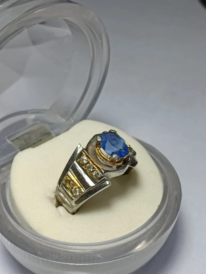 Luxury Sapphire Mens Ring Handmade Blue Stone Rings Sterling 925 Silver ...