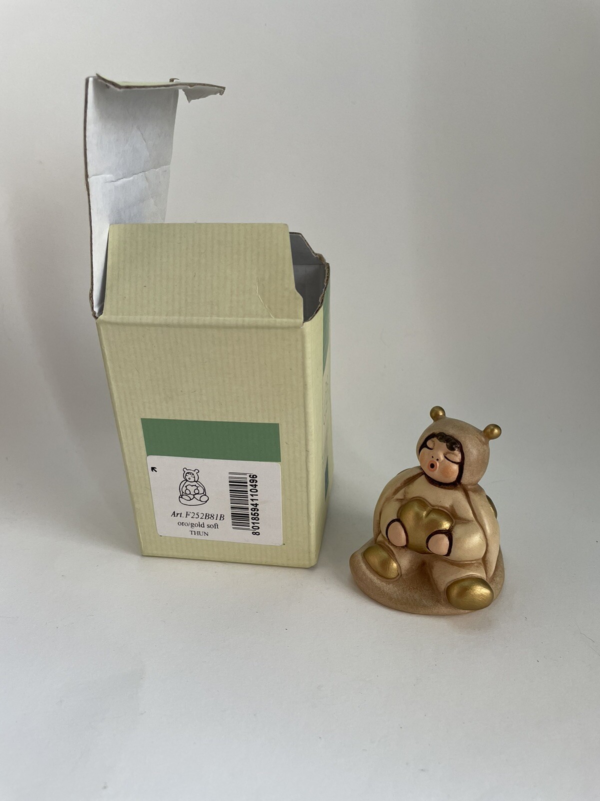 Vintage THUN Bolzano Italian Pottery ladybug boy Gold Soft Signed Boxed ...