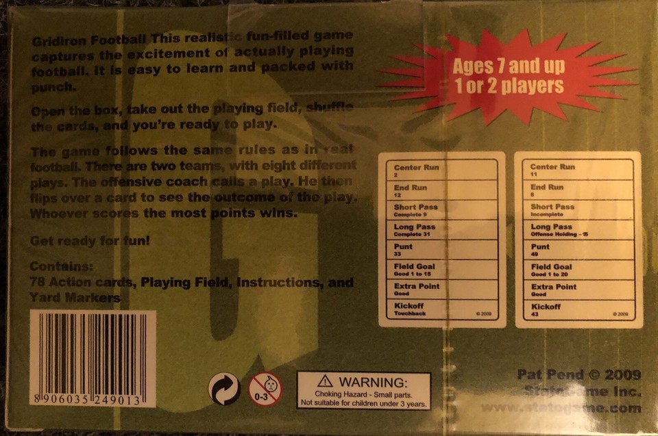 New/Sealed Gridiron Football The Realistic Football Card Game Ages 7 ...