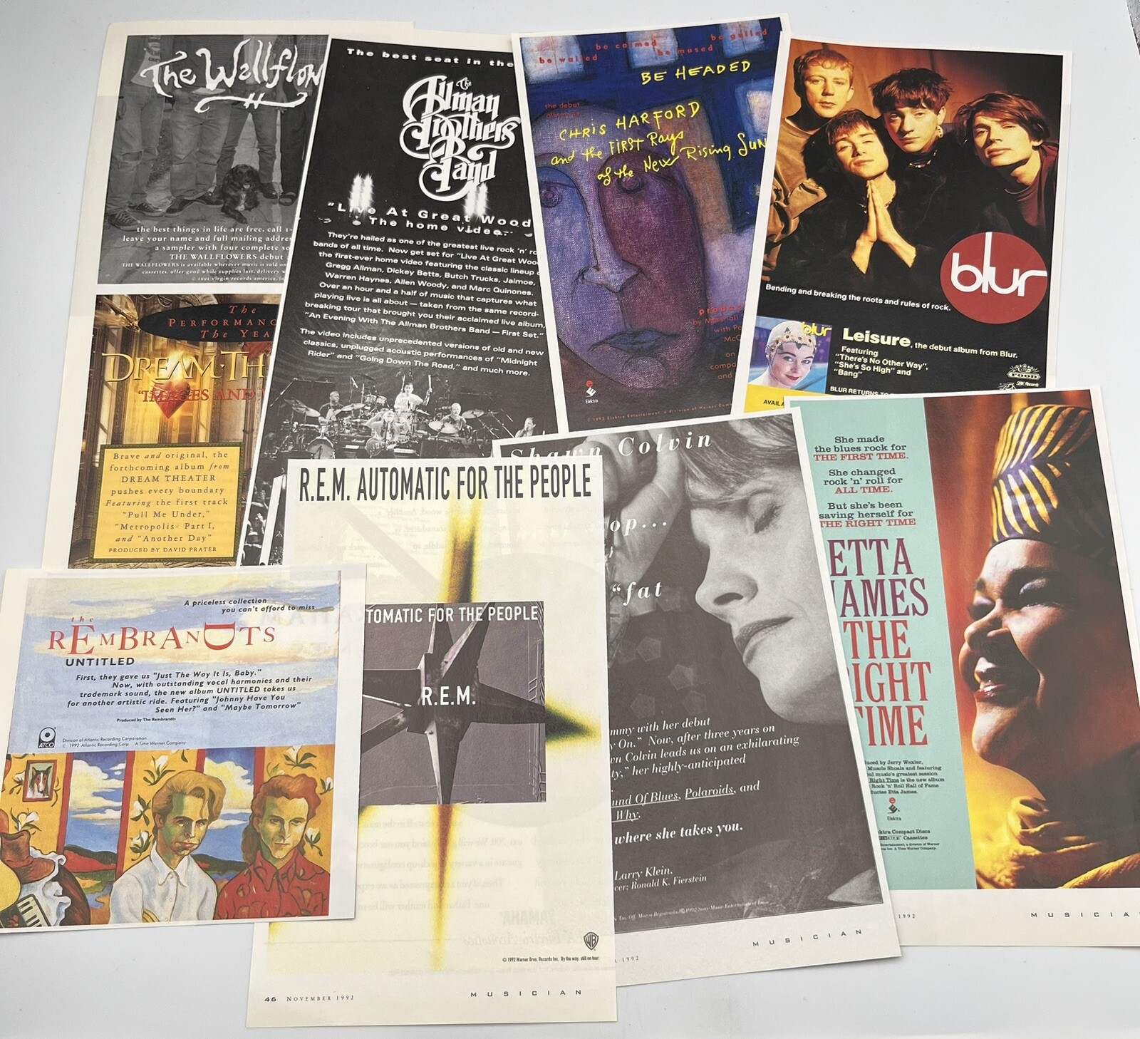 Lot of 9 Album Print Ads 1992 The Rembrandts The Wallflowers Crafts ...