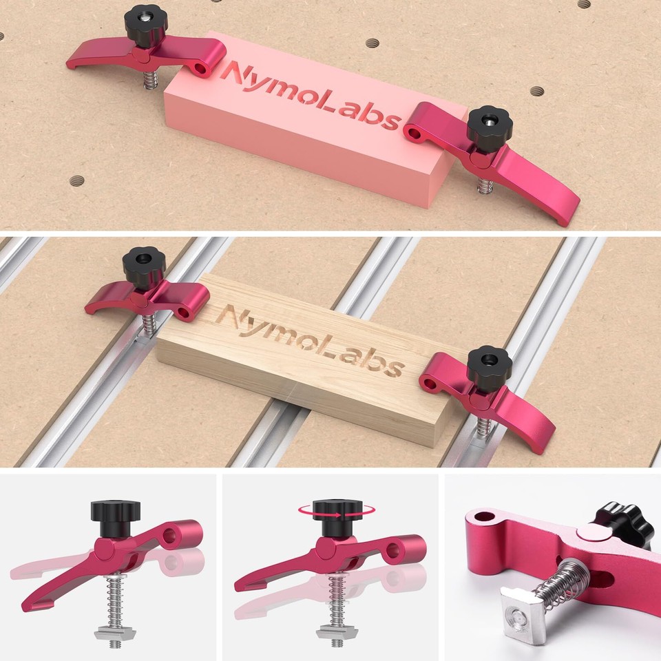 2PCS T-Track Hold Down Clamp for CNC Router MDF Spoilboard 6mm Thread ...