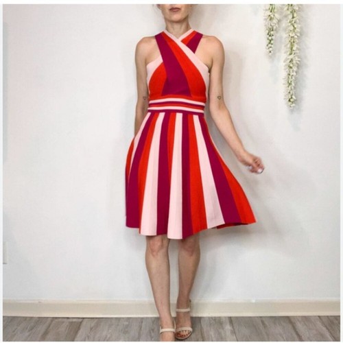 NWT Ted Baker Women's Metropolis Stripe Knit Skater Dress Bright Pink ...