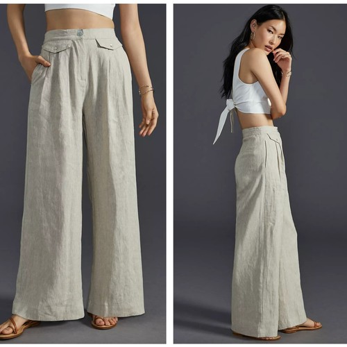 ANTHROPOLOGIE x SOVERE Instance Linen Wide Leg Pants Flax Cream {VV21 ...