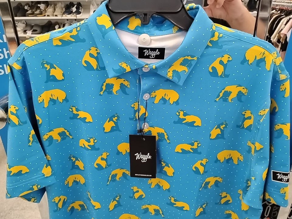 MENS SMALL WAGGLE AQUA GOLD BEARS POLO SHIRT - NWT | eBay