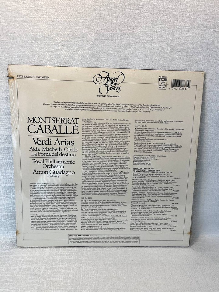 Verdi Arias - Montserrat Caballe LP Vinyl 1986 Angel AV-34083 Classical, Sealed | eBay