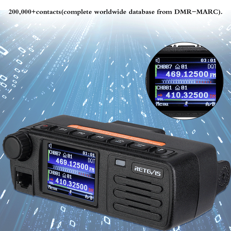Retevis RT73 Digital Mobile Transceiver DMR Dual Band Mobile Radio GPS ...