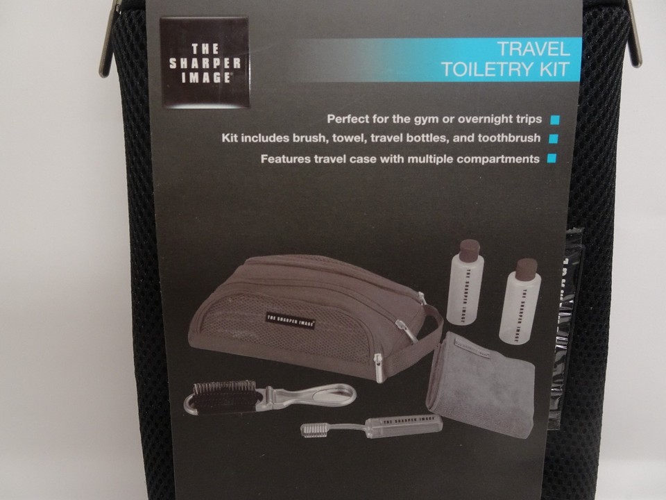 The Sharper Image Travel Toiletry Kit Towel Brush Bottles Toothbrush ...