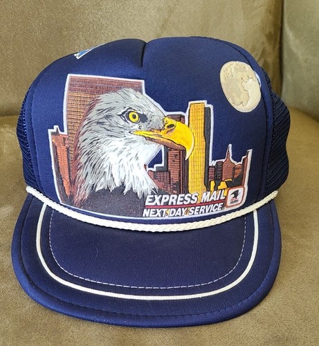 USPS Express Mail Eagle Blue Size Mesh Trucker Hat SnapBack Vintage US ...
