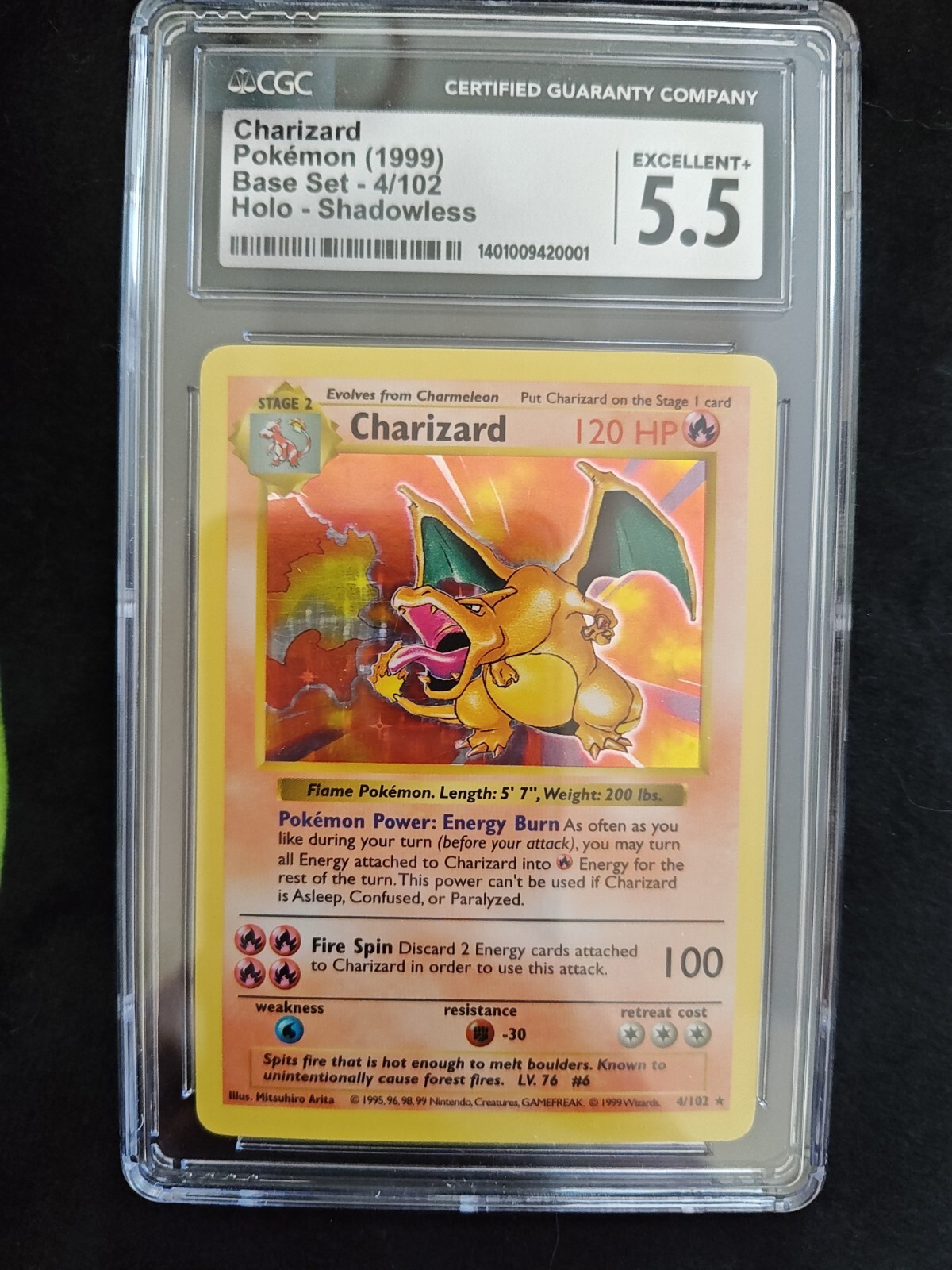 CGC 5.5 EX+ Charizard Base Set 4/102 Holo Shadowless Holo Rare | eBay