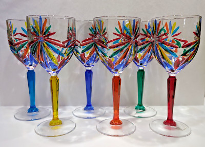 CC ZECCHIN MURANO Wine Glasses, Multi color 8” Tall, Set of 6 | eBay