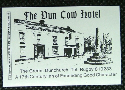 Matchbox label Bouldens The Dun Cow Hotel Dunchurch Rugby Warwickshire ...