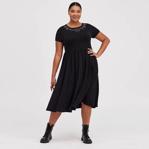 Brand New Torrid Embellished Neck Skater Midi Dress - Knit Black Size ...