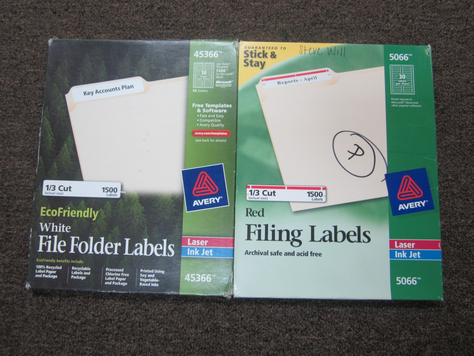 LOT - 2 x AVERY 45366 / 5066 White / Red File Folder labels 1/3 Cut ...