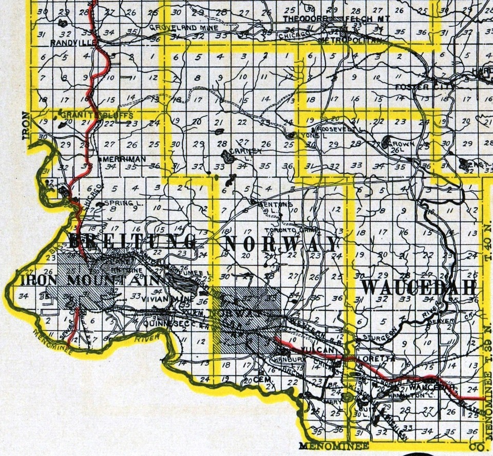 1917 Bowen Michigan Highway Map Dickinson County Iron Mountain ...