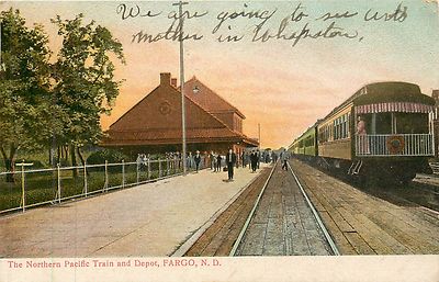 North Dakota, ND, Fargo, Northern Pacific Train & Depot 1907 Postcard ...