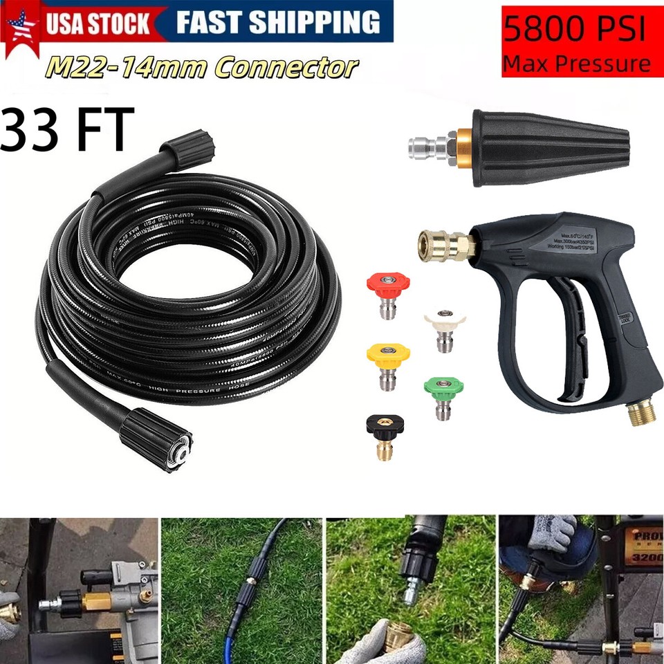 50 FT High Pressure Washer Hose 5800 PSI M22-14MM Power Washer ...