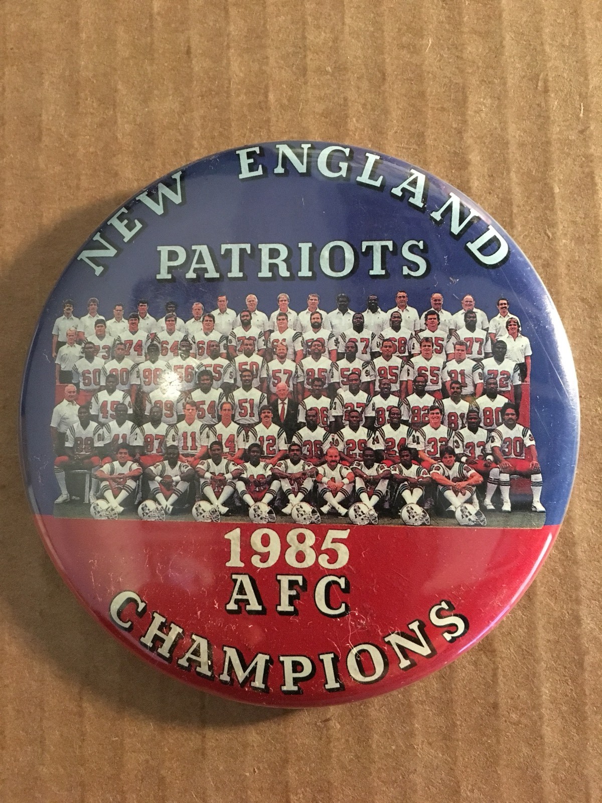 1985 NEW ENGLAND PATRIOTS Button / Pin AFC CHAMPIONS SUPER BOWL XXIII 1 ...