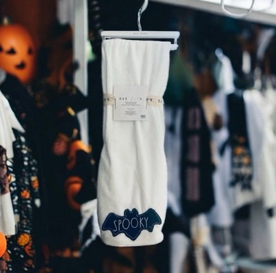 Rae Dunn Halloween SPOOKY Bat White Fleece Throw Blanket Embroidered ...