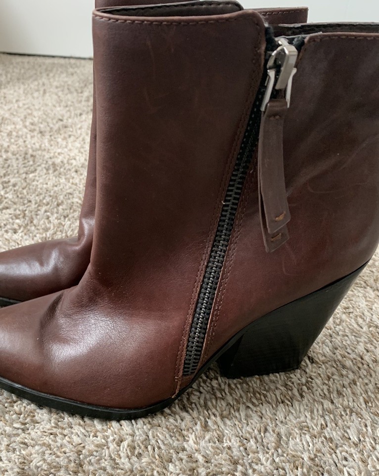 Naturalizer Dark Brown Leather Ankle Boots Size 11 Western Boho Classic ...