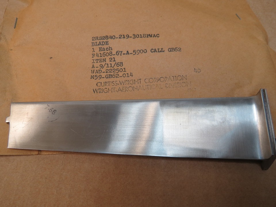 Vintage 1960’s Curtiss Wright J65 Jet Aircraft Turbine Engine Blade F84 ...
