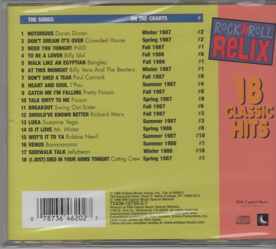 Rock 'n Roll Relix 1986-1987 CD Various Artists 18 Tracks | eBay