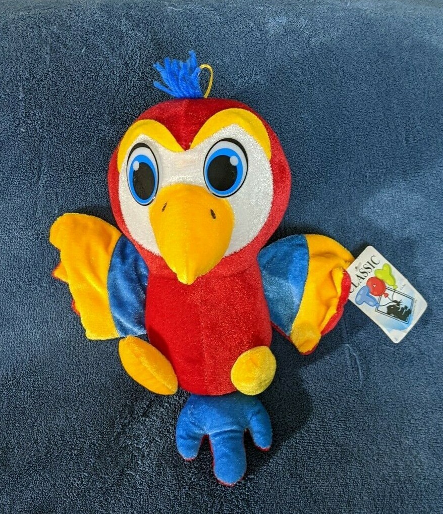 Classic Toy Company 11" Parrot Plush Red Blue Yellow Stuffed Animal ...