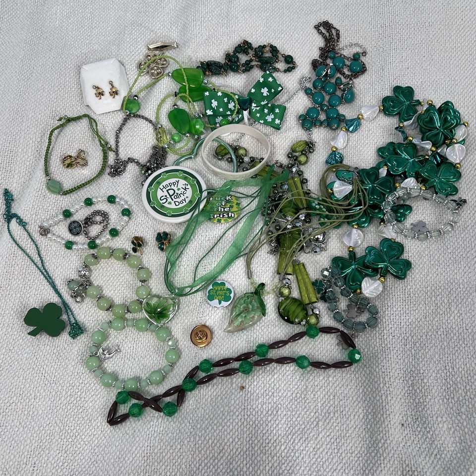 Green Jewelry Lot St. Patrick's Day Spring Necklace Bracelet Pin Fun ...