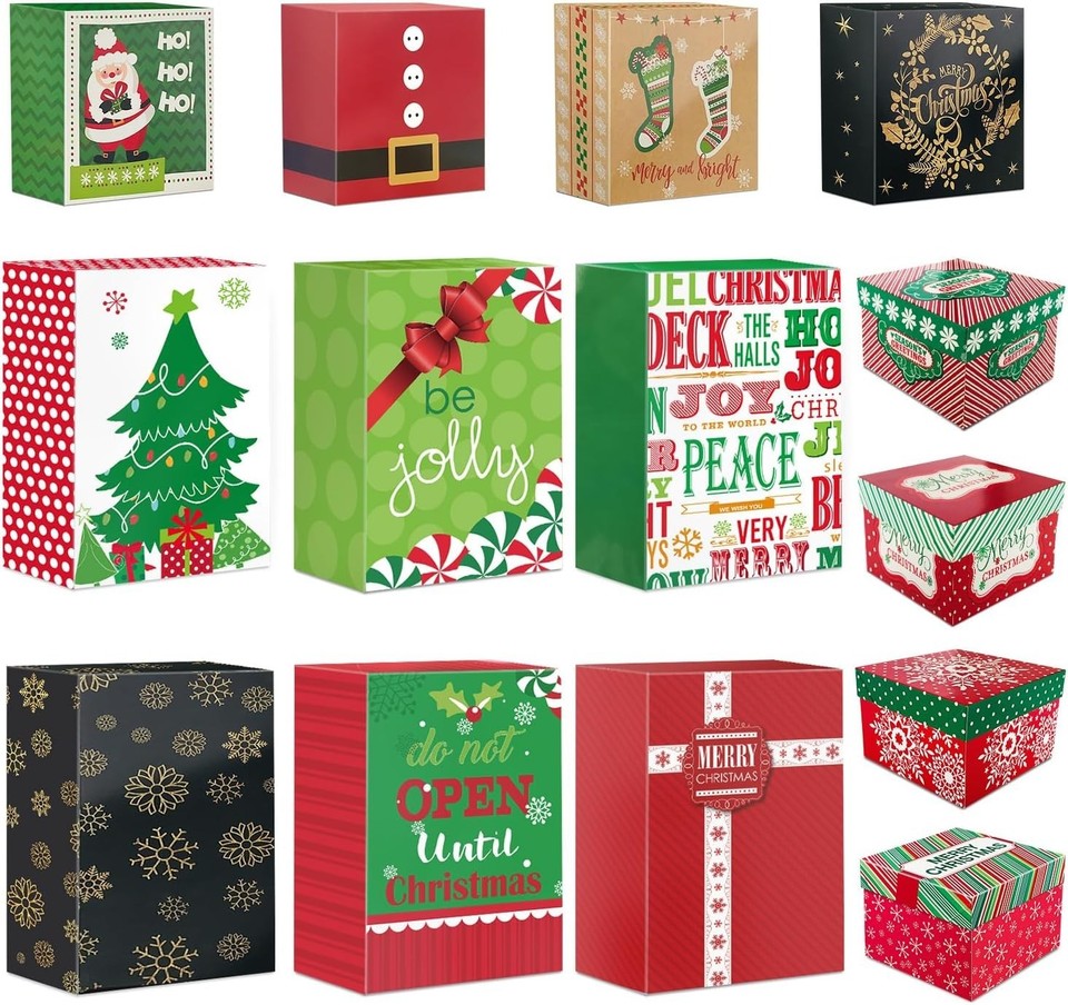 14 Decorative Christmas Gift Boxes with Lids and 80-Count Foil ...